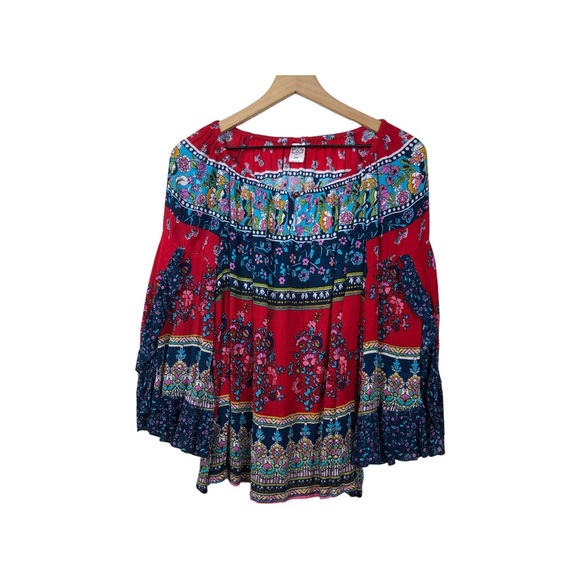Bila | Tops | Bila Womens Red Multicolor Off Shoulder Paisley Boho ...